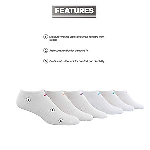 adidas Women's Athletic Cushioned No Show Socks (6-Pair) Low Profile Look with Arch Compression for a Secure fit, White/Shock Pink/Bright Cyan, Medium