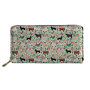 Snilety Farm Animal Cow Horse Printed Women PU Leather Wallet RFID Zipper Pocket Wallet Card Case Purse Large