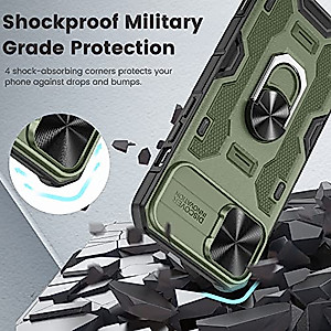 Caka for iPhone 13 Case, iPhone 14 Case with Camera Cover & Kickstand, Built-in 360°Rotate Ring Stand with Camera Lens Protection Magnetic Magnet Protective Phone Case for iPhone 13 iPhone 14-Green