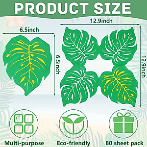 Teling 80 Packs Rainforest Leaf Napkins Bulk Palm Green Disposable Napkins Hibiscus Flower Tropical Jungle Party Napkins Gold Grad Napkins for Summer Hawaiian Luau Safari Baby Shower Birthday Party