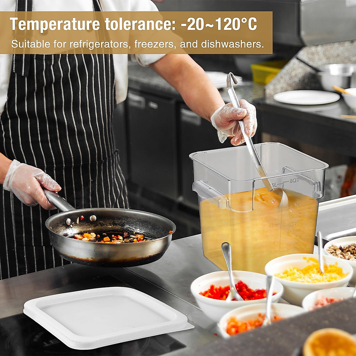 FoldTier 2 Pieces Square Food Storage Containers Polycarbonate Clear food Container with Lid Commercial Storage with Graduations for Commercial Kitchen Dough Marinating Meat(White,8 Qt)