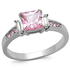 Marimor Jewelry 1.55 Carat Princess Cut Rose Zirconia Stainless Steel Engagement Ring Size 8