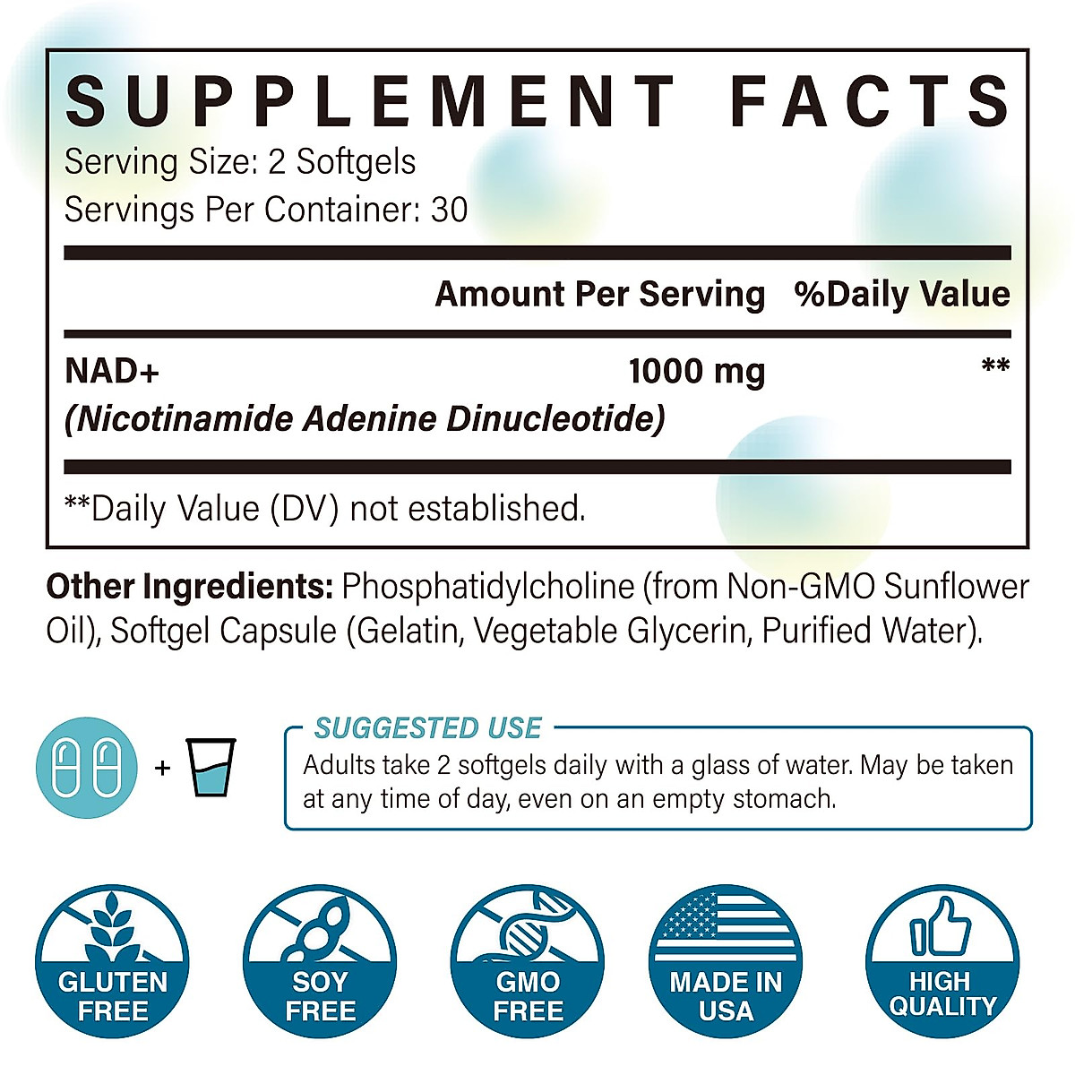 Liposomal NAD+ Supplement 1000 mg | Highest NAD Pontecy | Max Absorption | Pure NAD Supplement | Energy and DNA Repair, Aging Defense, Brain Function | 120 Softgels