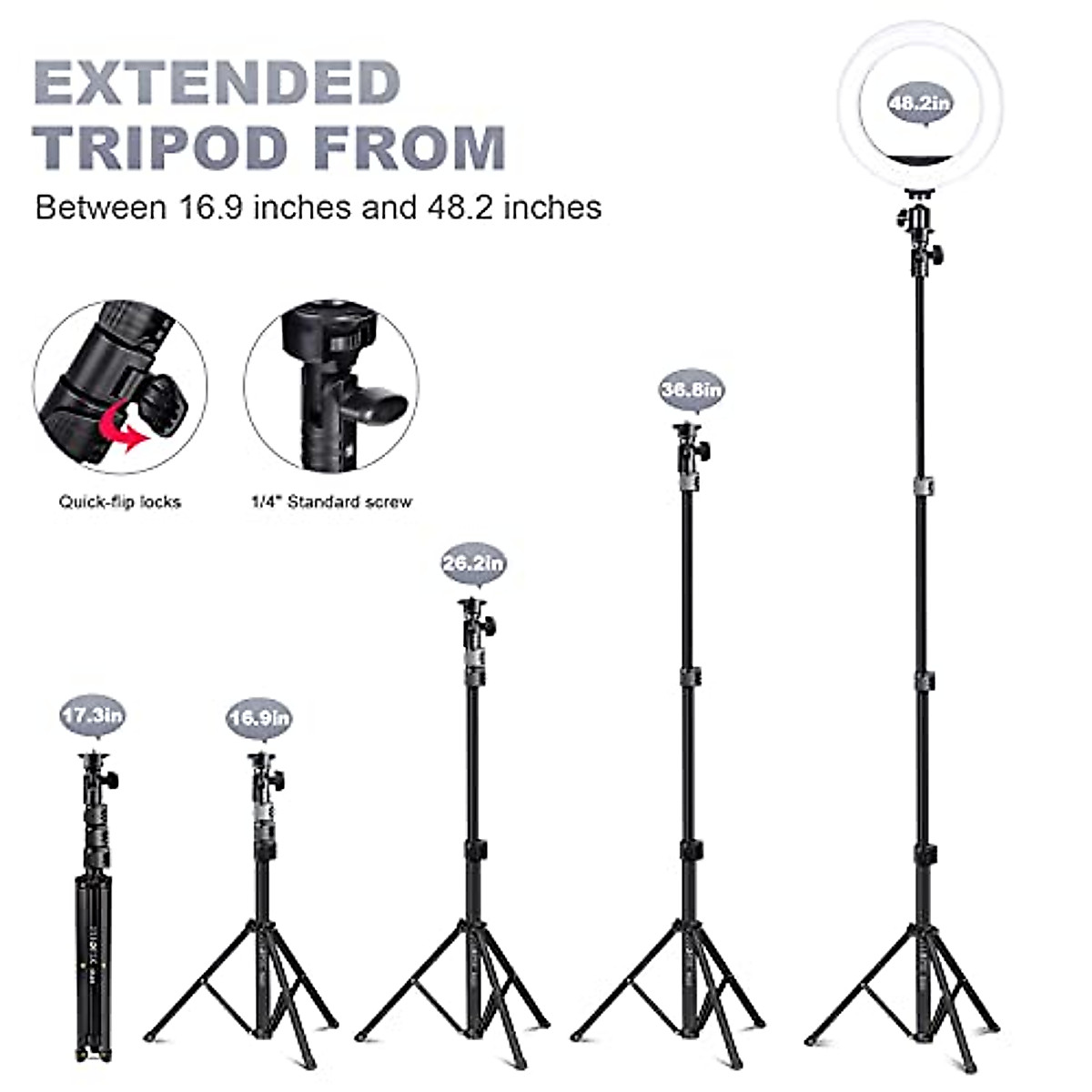PHOPIK Selfie Ring Light with Tripod Stand:Cell Phone Ring Light Stand for Video Conference Lighting/Zoom Lighting/Makeup/Live Stream-Mini Phone Camera Ringlight for YouTube Video/Photography
