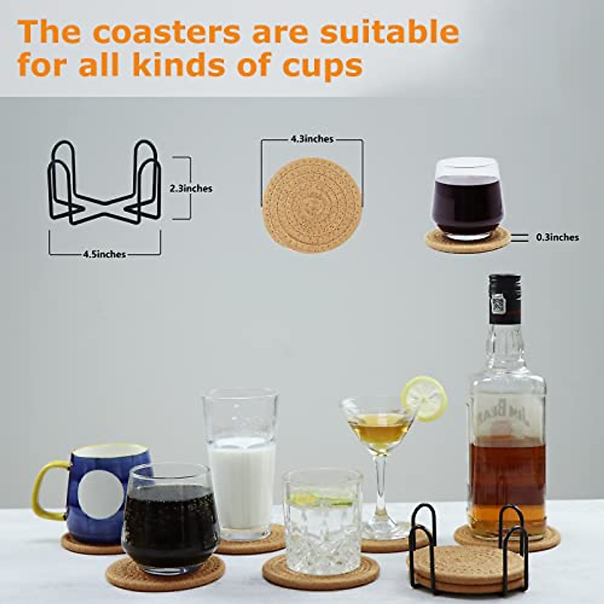 Coomin Coasters with Holder, 8pcs Absorbent Coasters for Drinks, Cotton Woven Farmhouse Coasters for Coffee Table, Suitable for Home Decor, Housewarming Gifts and Kinds of Cups