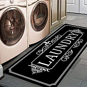 ABREEZE Black Rug Laundry Room Runner Rug Laundry Rug Laundry Floor Mat Durable Washhouse Mat Black Rug Non-Slip Doormat Farmhouse Rug 20x59