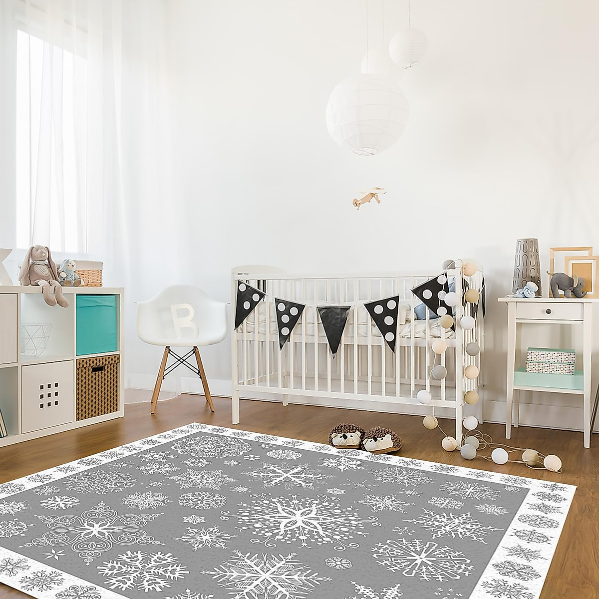 Grey Snowflake Christmas Area Rug for Living Room, Rectangular Indoor Carpet - 2' x 3', Xmas Winter Snowflake Gray Non-Skid Bathroom Mat Kitchen Runner Rugs for Bedroom