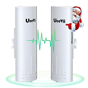 Wireless WiFi Bridge, UeeVii 5.8G Point to Point Outdoor 2KM Long Range CPE with 24V PoE Adapter 12dBi Antenna 2 * 100Mbps LAN/PoE RJ45 Port,2-Pack