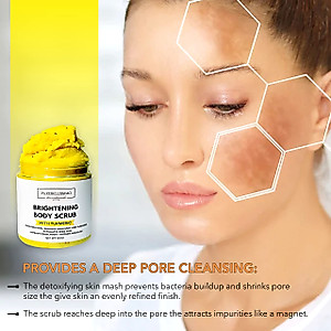 Turmeric Skin Brightening Scrub for Dark Spots, Dark Inner Thighs Bikini Area Underarms, Natural Exfoliating Turmeric Face Scrub ALL NATURAL 10OZ