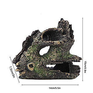 Tiiyee Aquarium Hollow Tree Trunk Ornament, Fish Decor with Moss Artificial Driftwood Polyresin Hideout Decoration Ornament for Fish Tank and Landscape Resin Log Hideaway(ST 004C)