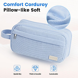 Sooez High Capacity Pencil Case, Soft Corduroy Pencil Pouch with 4 Compartments, Multiple Pockets, Large Pencil Bag with Sturdy Zipper, Cute Pencil Case Pouch Organizer for Student Teen Girls, Blue