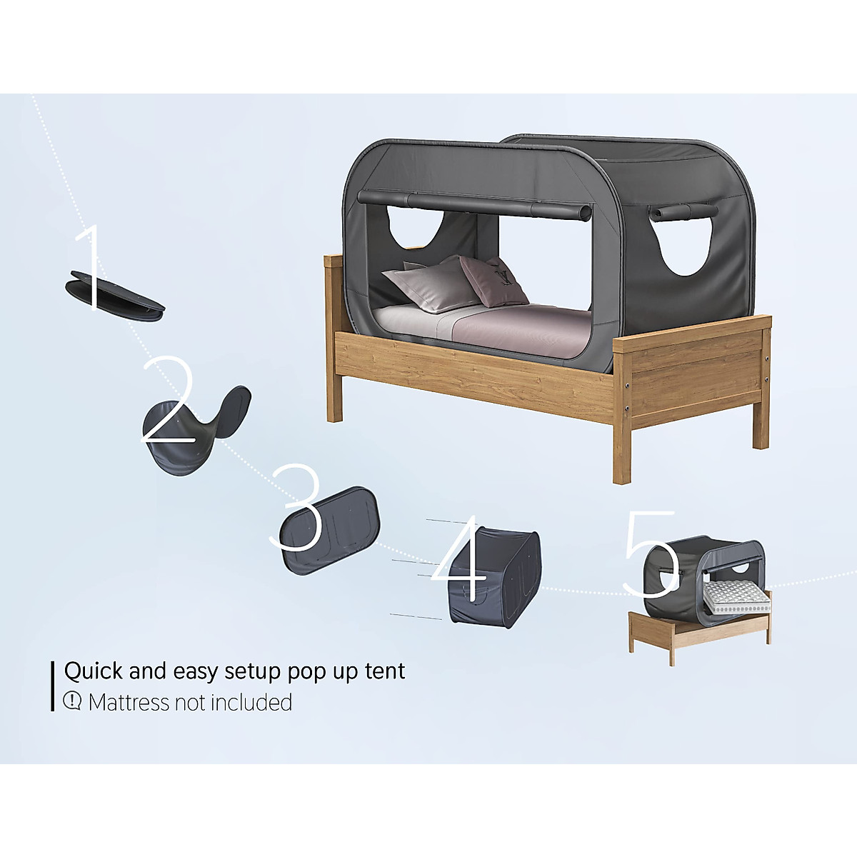 Skywin Bed Tent Twin - Pop Up Privacy Tent for Twin Bed, Collapsible, Breathable, Light Reducing Pongee Bed Canopy for Warm and Cozy Night, Black For 1 Person