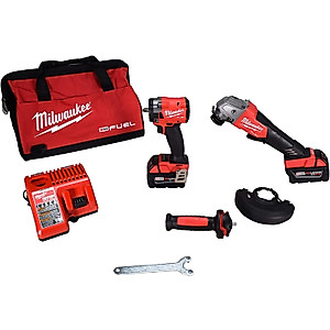 Milwaukee 2991-22 M18 FUEL Brushless Lithium-Ion 4-1/2 in. / 5 in. Grinder and 3/8 in. Impact Wrench Combo Kit w/ 2 Batteries (5 Ah)