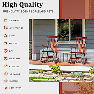 VINGLI Solid Wooden Rocking Chair, Outdoor Rocking Chair with Higher Backrest, Patio Rocker with Comfortable Seat, All Weather Rocking Chair for Garden, Yard, Balcony, Brown