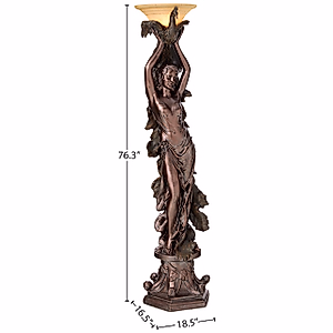 Design Toscano The Peacock Goddess Sculptural Floor Torchière Lamp, 74 Inch, Bronze Verdigris Finish