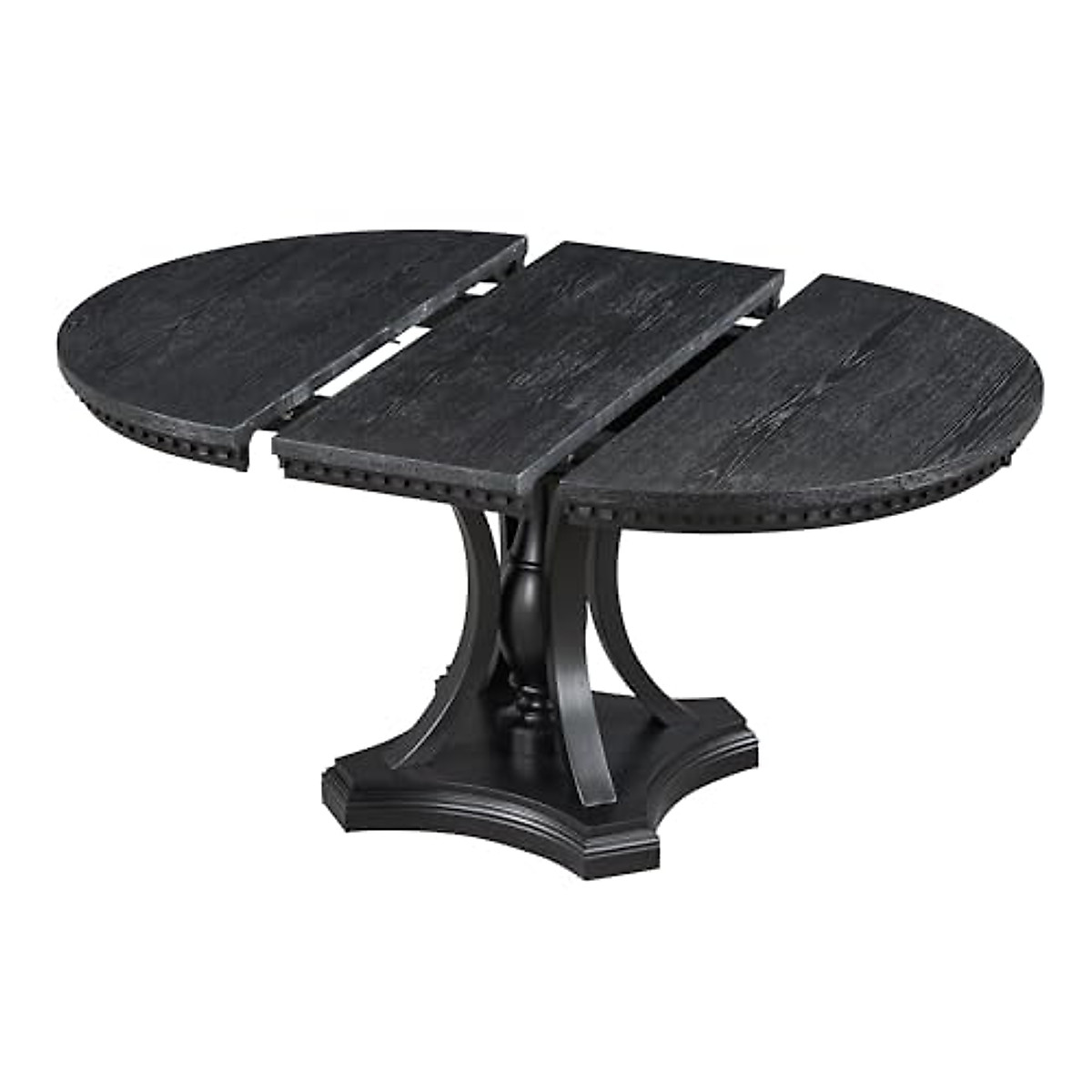 MengK Retro 5-Piece Dining Set Extendable Round Table and 4 Chairs for Kitchen Dining Room (Black Oak)