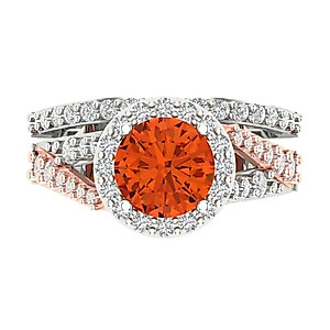 Clara Pucci 2 ct Round Cut Halo Solitaire Red Simulated Diamond Designer Art Deco Statement Wedding Ring Band Set 18K 2 tone Gold 10