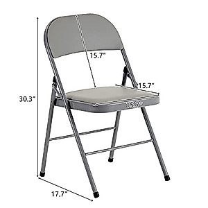 SEALAMB 6 Pack Gray Folding Chairs with PVC Padded Seats and Back for Office, Portable Lightweight Commercial Folding Chair with Steel Frame for Home Wedding Party Outdoor Events, 330lb Capacity