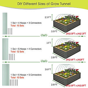60 PCS Greenhouse Hoops Grow Tunnel 10 Sets of 8.5 FT Long Garden Hoops Kit, RIFNY Rust-Free Fiberglass Raised Beds Hoops for Garden Netting, DIY Garden Support Hoops Arch Frame