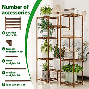 GENTINGBRO Indoor Plant Shelf Stand Outdoor Tall Plant Rack for 11 Pots Large Hanging Plant Holder For Multiple Plants Patio Balcony Garden