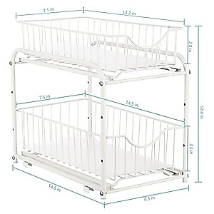 ETELI Under Sink Organizer with Sliding Storage Basket Drawer Stackble 2 Tier Pull Out Cabinet Organizer for Kitchen, Bathroom, Pantry(White)