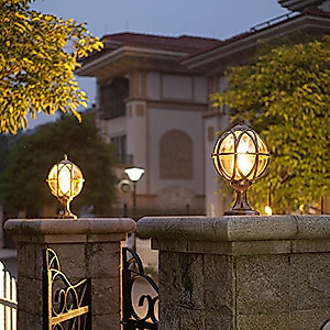 JSBDPHW European Style E27 Pillar Lamp Outdoor Post Light Fixture Creative Spherical Column Light Glass Lampshade Waterproof IP55 Villa Garden Decoration Landscape Light
