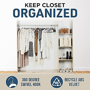 Lifemaster Velvet Non-Slip Hangers - 20 Pieces Non-Slip Coat Hanger Set with 360° Swivel Hook, Space-Saving, Sleek Design, Keep Closet Organized, Smooth Velvet Finish, Lightweight Construction - Gray