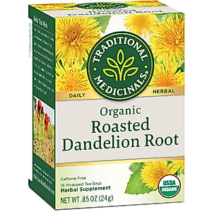 Traditional Medicinals Organic Roasted Dandelion Root Herbal Tea, Supports Healthy Digestion, (Pack of 1) - 16 Tea Bags