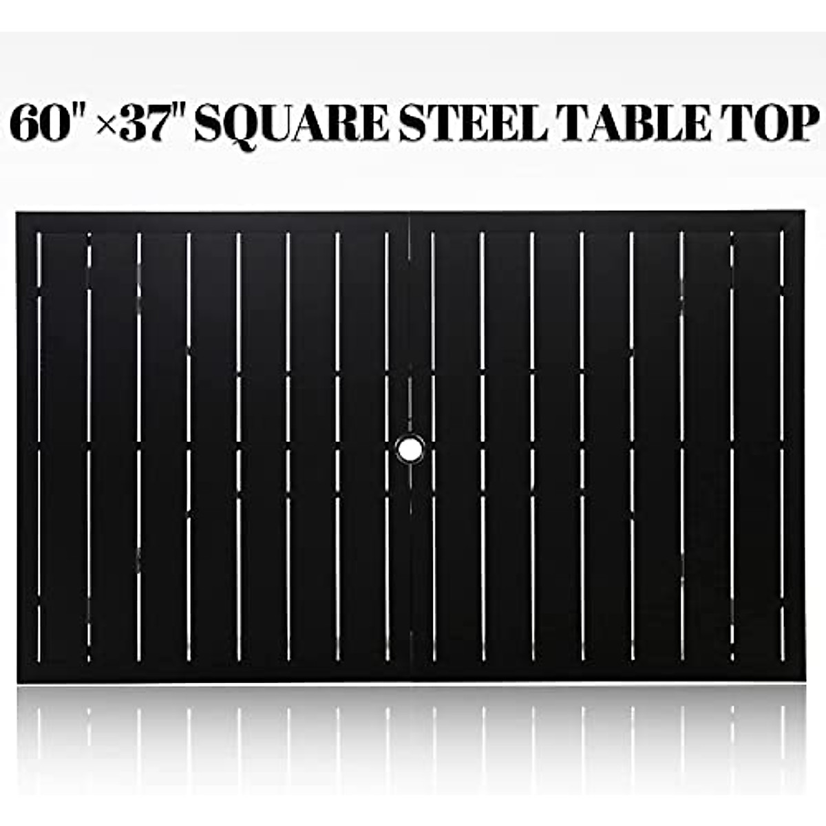SOLAURA Outdoor Dining Table, 60" x 38" Patio Metal Steel Slat Table for 6-Person with 1.57" Umbrella Hole, for Gardens or Backyards, Black