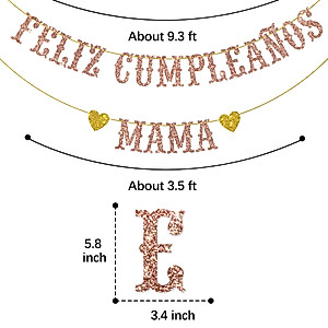 Helewilk Feliz Cumpleaños Mama Banner/Spanish Happy Birthday Mom Banner/Mexican Fiesta Theme Mom' Birthday Mother's Day Party Decorations/Rose Gold Glitter
