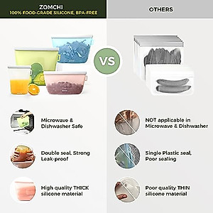 ZOMCHI Silicone Reusable Food Storage Bags, Leakproof Reusable Sandwich Containers, Snack Bags, Microwave Dishwasher Oven Freezer Safe, Food Grade Storage Bag for Meal Prep,Cereal,Fruit, 3 Pack, 33.82oz