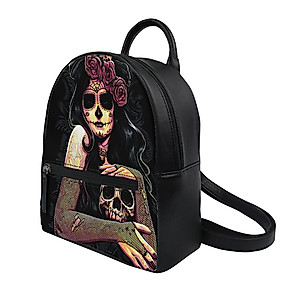 Fashion Women's Mini Backpack Purse Cool Cartoon Skull Printed Pu Leather Rucksack