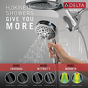 Delta Faucet HydroRain 5-Spray H2Okinetic Dual Shower Head with Handheld Spray, Chrome Shower Head with Hose, Handheld Shower Heads, Detachable Shower, 2.5 GPM Flow Rate, Lumicoat Chrome 58680-PR25