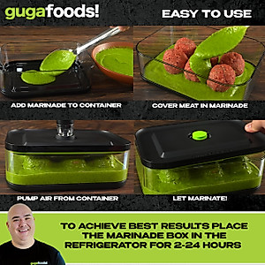 Guga Foods Vacuum Seal Marinade Container Set, Air Sealed Pump, Removes Air for Quick Marination, Barbecue & Grilling Marinator