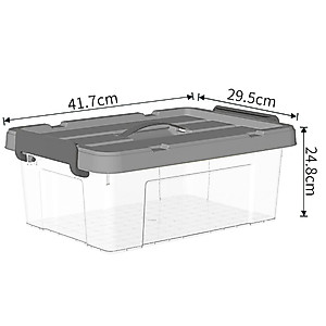 Cetomo 20L*6 Plastic Storage box, Tote box,Transparent Organizing Container with Durable gray Lid and Secure Latching Buckles, Stackable and Nestable,6Pack