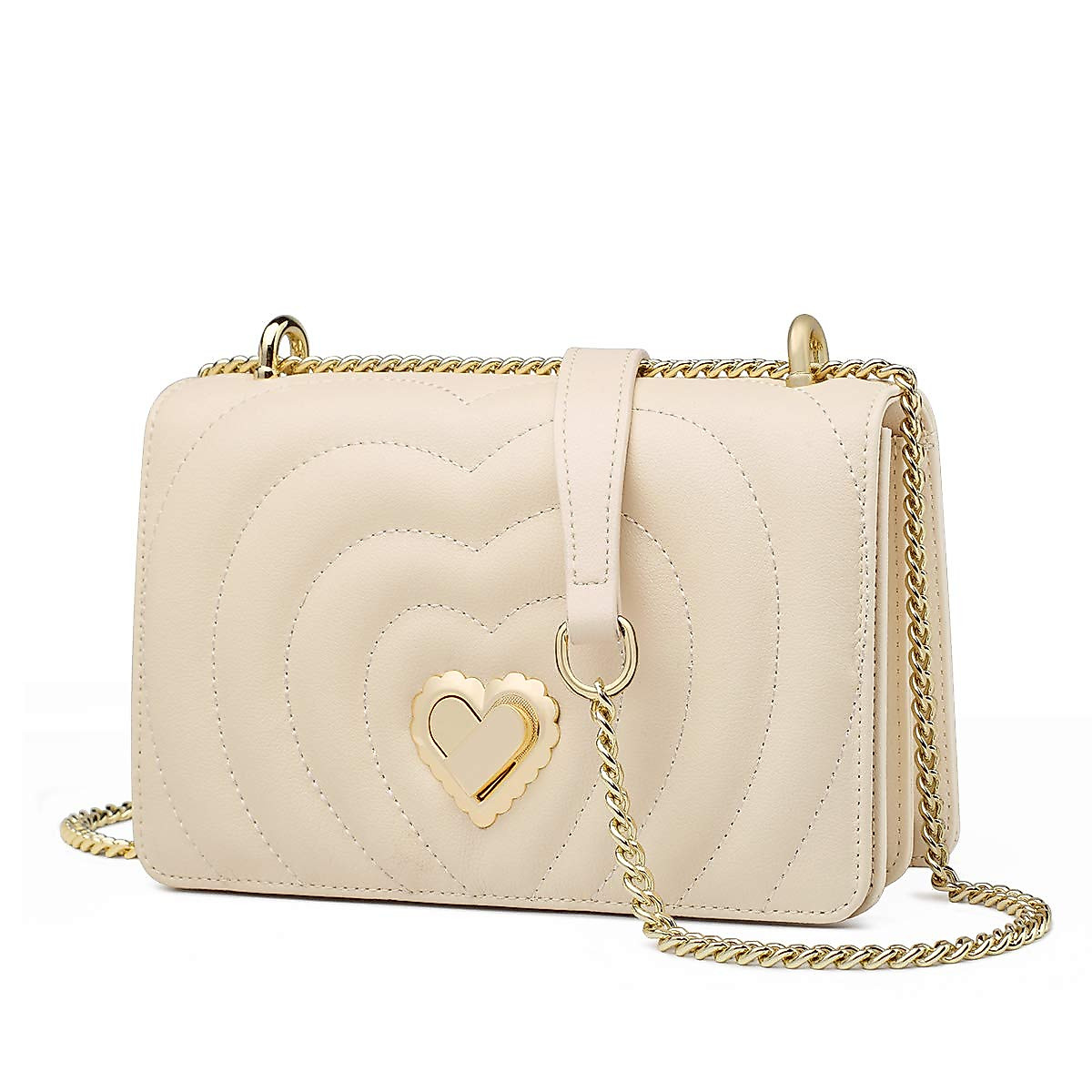 Leather Crossbody Bag for Women, Genuine Leather Ladies Small Purse and Handbags Women's Mini Shoulder Bags Womens Leather Messenger Bags Quilted Bag With Metal Chain Strap Fashion Evening Bag (Beige)