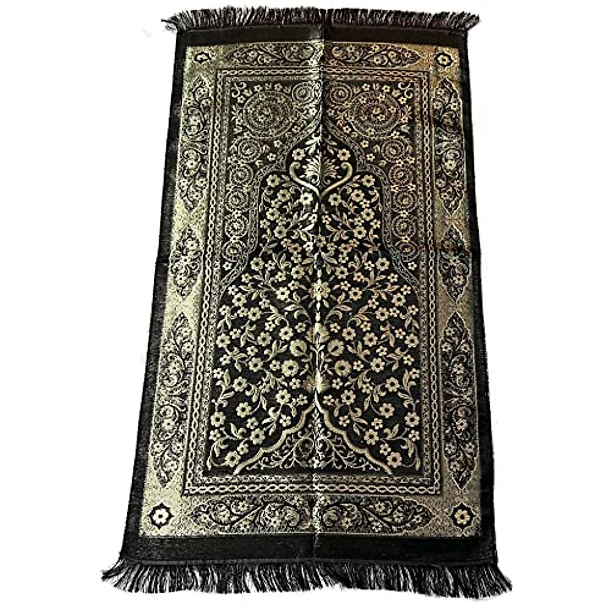 Ramadan Gift Set Prayer Rug Janamaz Seccade Pearl Tasbeeh Prayer Beads and Car Decor Mini Quran 3pcs/Set (Black)