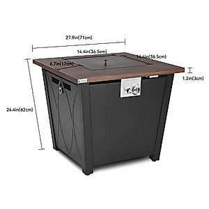 Fylbinye 28 Inch Propane Fire Pit Table, Outdoor Gas Fire Pit, 50,000 BTU Auto-Ignition Square Gas Firepit Table with Lid, Ceramic Tabletop Steel Base Fire Stones Water-Resistant Cover for Patio