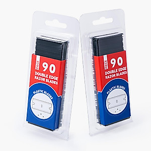 FOSHIO 180-Pieces Plastic Razor Blades, 1.5 Inch Universal Double Edge Razor Blades Plastic Scraper Blades for Removing Labels, Decals, Stickers, Gasket (Black)