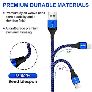 DYUF Micro USB Cable,Android Charger Cable, [3PCS 3.2ft 4.9ft 6.5ft] 3.1A Fast Charger Cord, Blue Braided USB Cable, Compatible with Samsung Galaxy S7 Edge S6 S5, Android Phone, etc