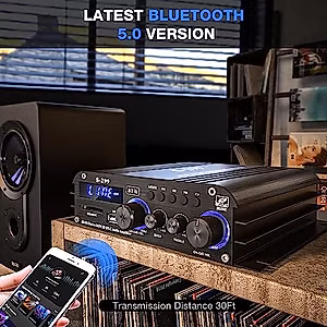 Facmogu S-299 4.1CH Bluetooth Power Amplifier with Active Subwoofer Output Max 800W RMS 40Wx4 Subwoofer Amplifier Hi-Fi Integrated Mini Speaker Amp Audio Sub Bass Amp Remote Control & 12V Power Supply