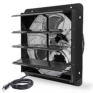 VENTISOL 18 Inch Shutter Exhaust Fan Wall Mounted, Aluminum with 1.65 Meters Power Cord Kit,High Speed 2500CFM, Ventilation Fan for Garage,Greenhouse,Attic,Shed,Shop,Black