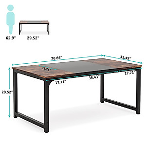 Tribesigns 6FT Conference Table, 70.8" W x 31.5" D Meeting Room Table Boardroom Desk for Office Conference Room, Splicing Board with Metal Frame, Rustic Brown/Black