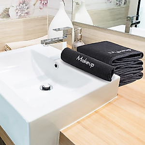 Chumia 18 Pcs Makeup Remover Towels 13 x 13 Face Cotton Washcloths with Makeup Embroidery Black Facial Reusable Makeup Remover Cloth Soft Cleansing Makeup Washcloths Holiday Gift for Women