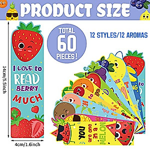 60 Pieces Scratch and Sniff Bookmarks Kids Scented Bookmarks Educational Bookmark Assorted Smelly Bookmarks for Kids Students Reader, 12 Styles, 12 Scents (Fruit Style, Fruit Smell)