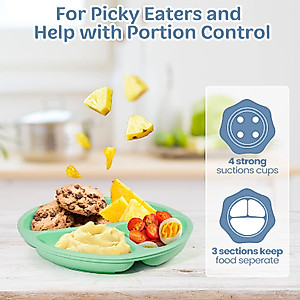 6 Pack Suction Plates for Baby with Spoon Fork Divided Toddler Plate with Suction Silicone Baby Self Feeding Set for Boys Girls (Gray, Green, Blue, Beige, Khaki, Purple)