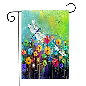 Flowers Garden Flag Dragonfly House Flag Spring Welcome Garden Flags 12 x 18 Double Sided Floral Flags for Patio Lawn Home Outdoor Decor