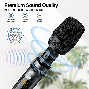 LEKATO Wireless Microphone, K380S Wireless Microphone System Set Dynamic Wireless Microphone Rechargeable Microphone with Receiver for Singing, Karaoke,Speech, Wedding, Church, PA System Speaker