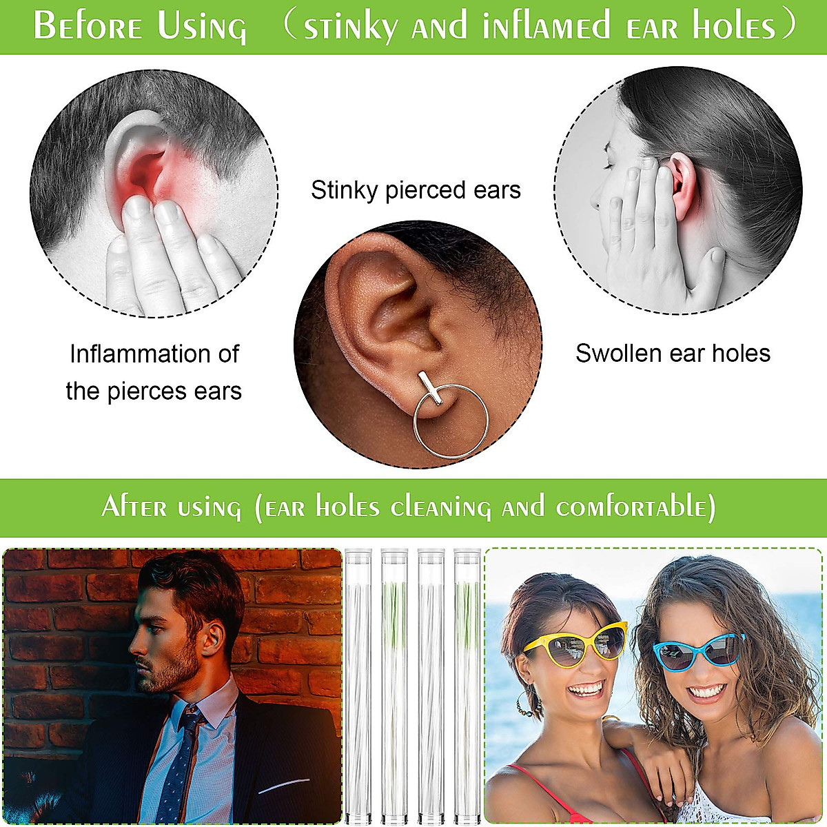 Maitys 360 Pieces Ear Hole Floss Piercing Cleaner Floss Disposable Piercing Aftercare Cleaning Line Ear Hole Care Cleaning Tool for Women Men(White, Green)