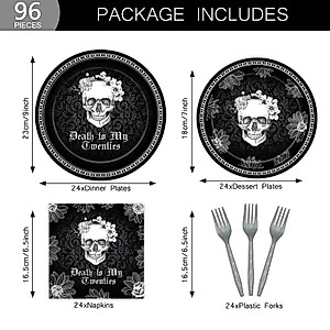 96PCS Death to My Twenties Plates Napkins Party Supplies Rip to My 20s Party Decorations Skull Black 30th Birthday Tableware Set Funeral for My Youth Funny Thirtieth Birthday Party Supplies Serve 24